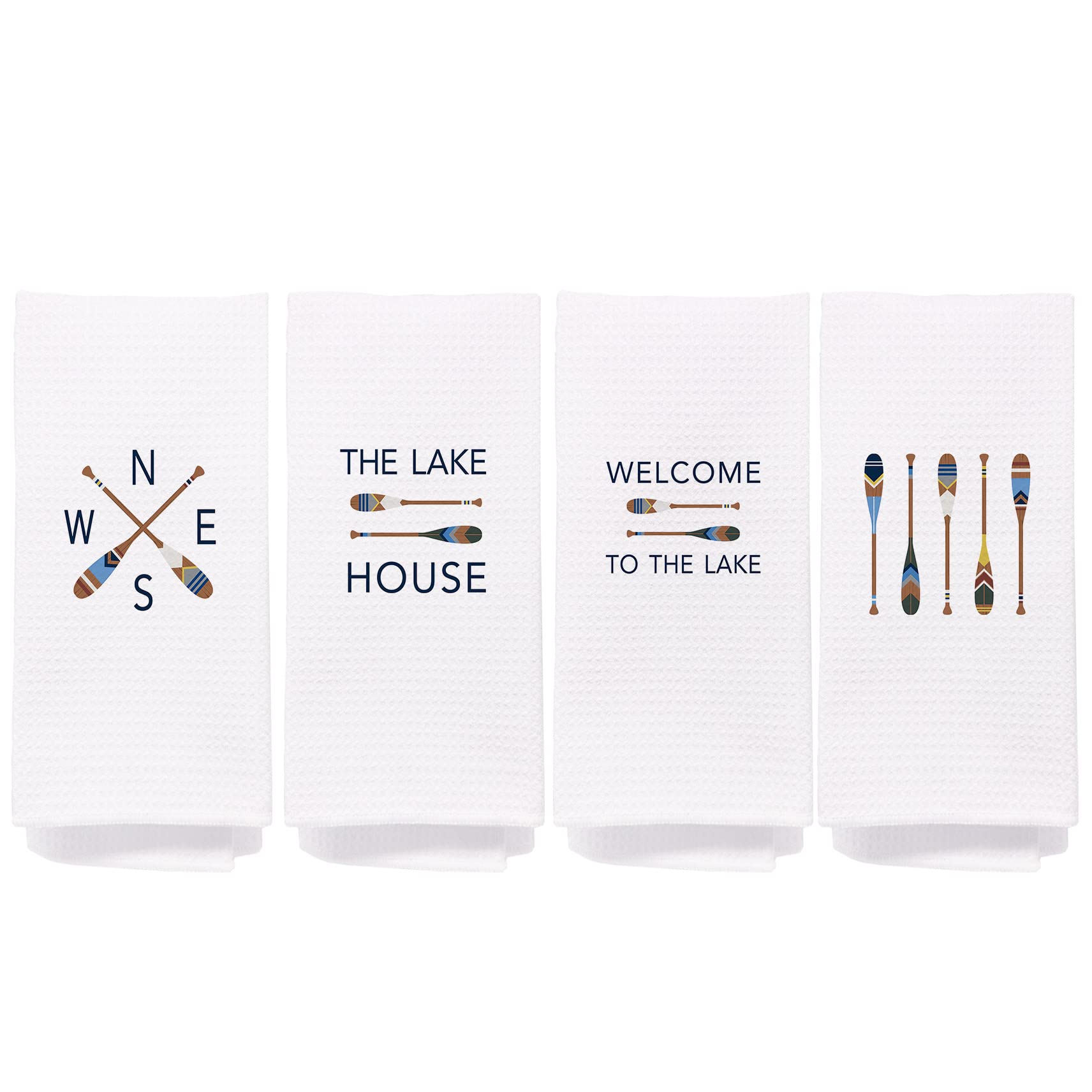 NEGIGA Lake House Kitchen Dish Towels Napkins,Colorful Lake Paddle Decor Decorative Dish Hand Towels for Lake House Kitchen,Lake House Gifts,Lake House Guest Towels 24x16 Inch Set of 4