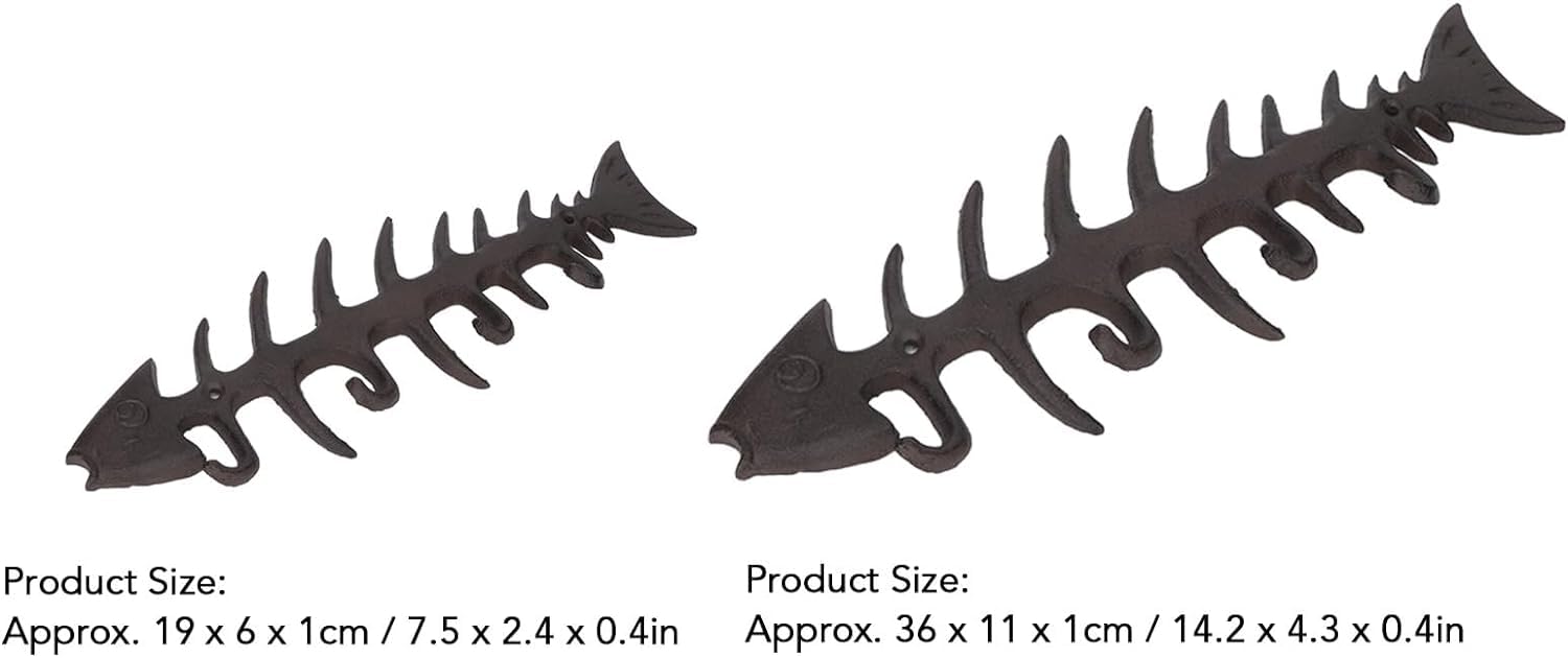 Wusdayer Fish Bones Rack Wall Mounted,Fish Decor Outdoor Towel Hooks,4 Hooks European Style Towel Metal Hand Towel Holder for Home Kitchen (Large)