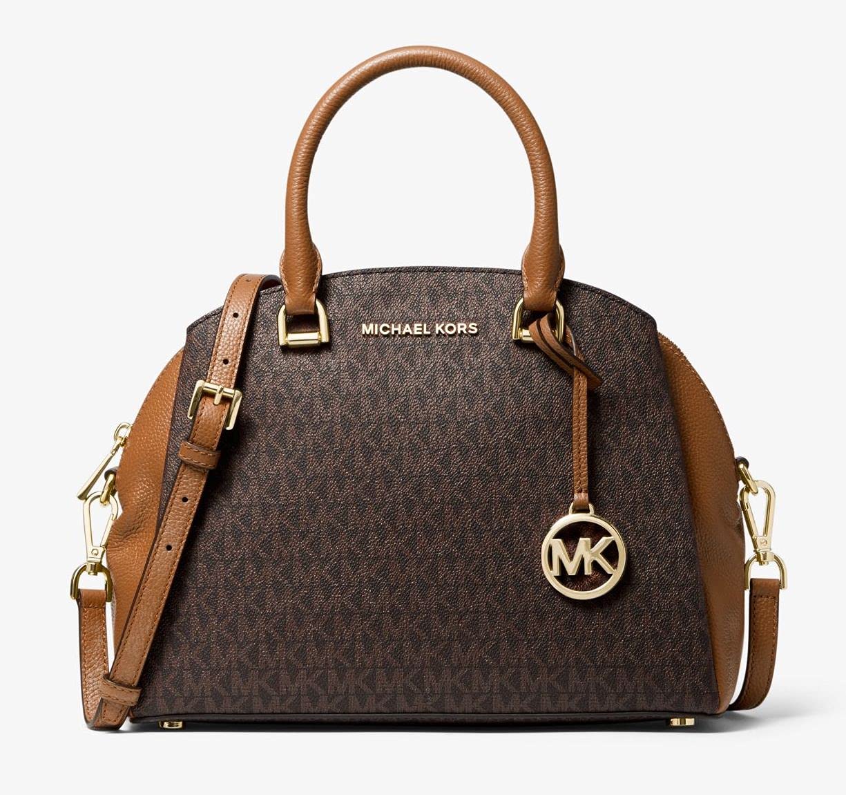 Michael Kors Maxine Leather Dome Satchel Brown/Acorn/Gold