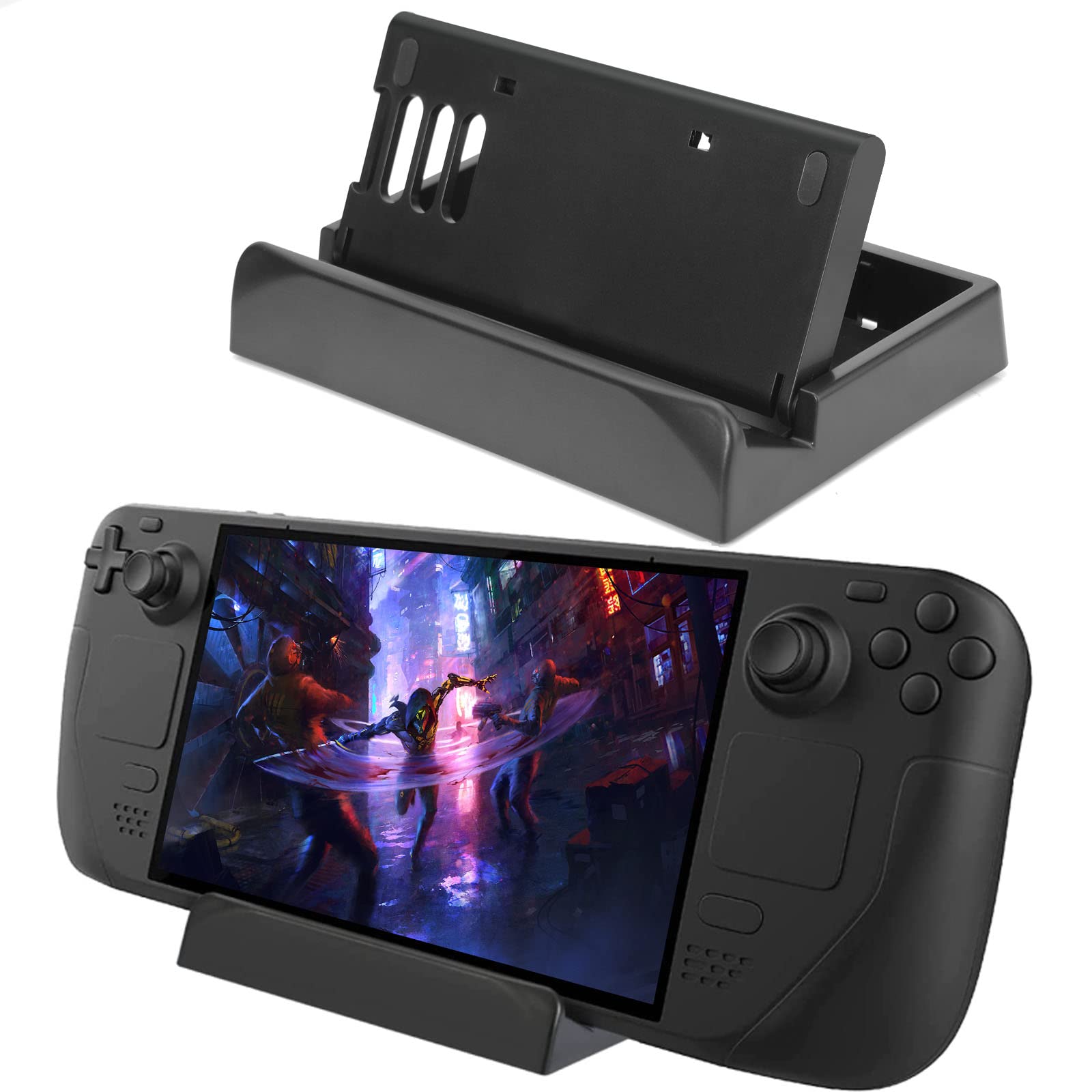 Tangaroa Stand for Switch & Steam Deck - Adjustable Foldable Steamdeck Accessories Holder Stand with Anti-Slip Silicone Pad, Fit Steam Deck, Switch and Mobile Phones (Black)