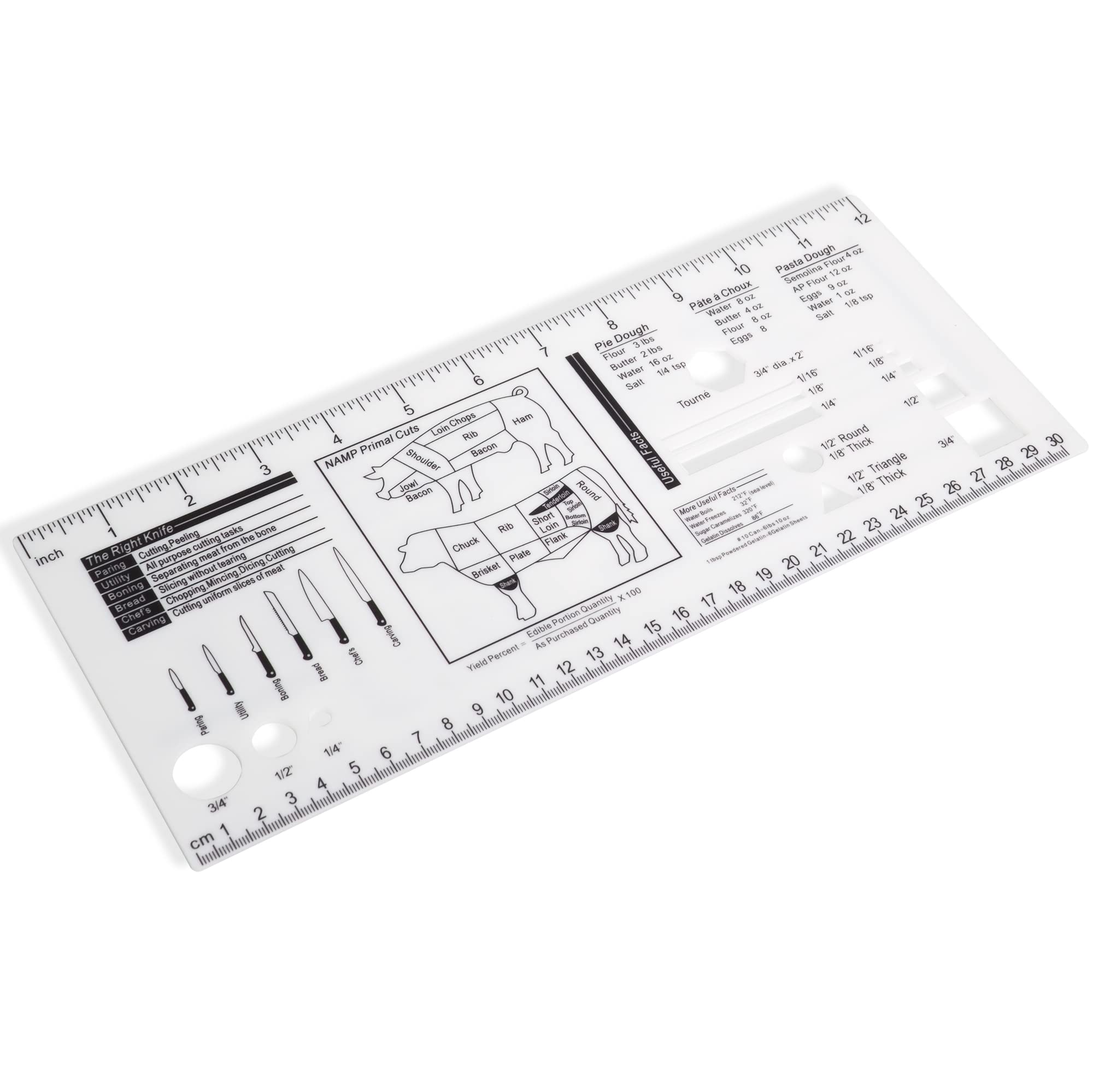 UPTTHOW Culinary Cutting Reference Template Ruler Weight Temperature Baking Conversion Chart Cooking Measurements for Food Essential Kitchen Tools for Beginner and Chef (12 * 5")