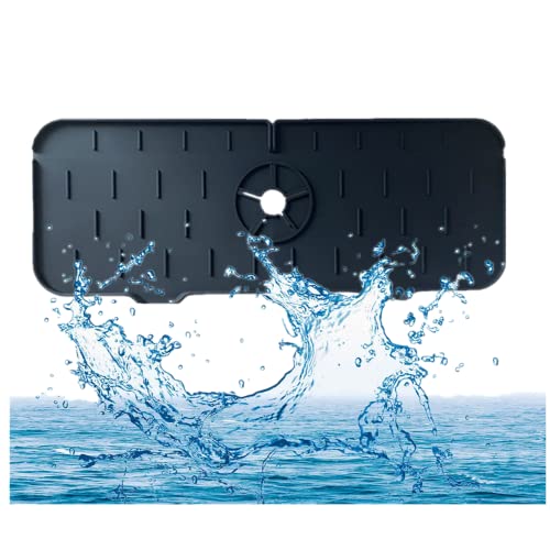 Sink Splash Guard for Kitchen, Silicone Faucet Splash Catcher, Faucet Drip Catcher, Faucet Mat for Kitchen Sink, Drip Guard for Sink (Black)