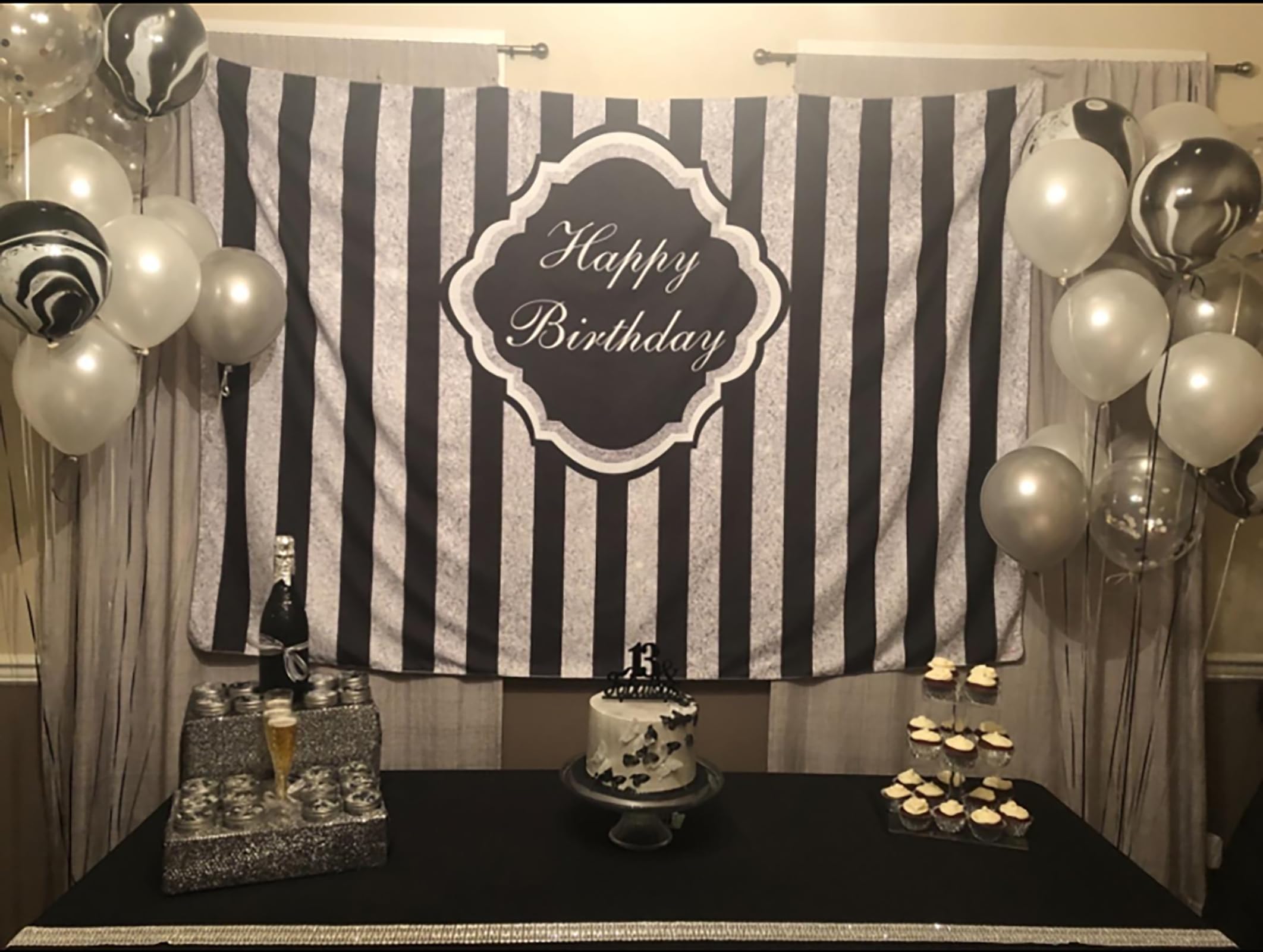 Mayen 50 Pcs 12 Inches Black Silver White Balloons Set, Black Marble Balloons, Silver Metallic and Silver Confetti Balloons, Black and Silver Birthday Party Decorations, Silver Graduation Decorations