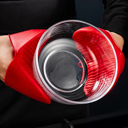 Yvnicll Silicone Oven Mitts Heat Resistant for Kitchen, Finger Protector Pot Holder for Kitchen,Cooking,Baking,BBQ - Heat Resistant Gloves(Red)