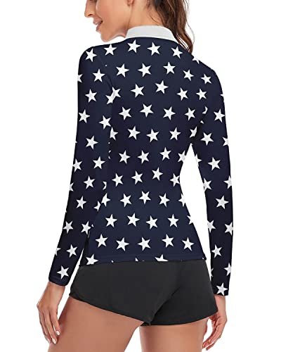 Soneven Womens Long Sleeve Golf Shirt Printed Polo Tennis Shirts Moisture Wicking Athletic Sport Golf Tops