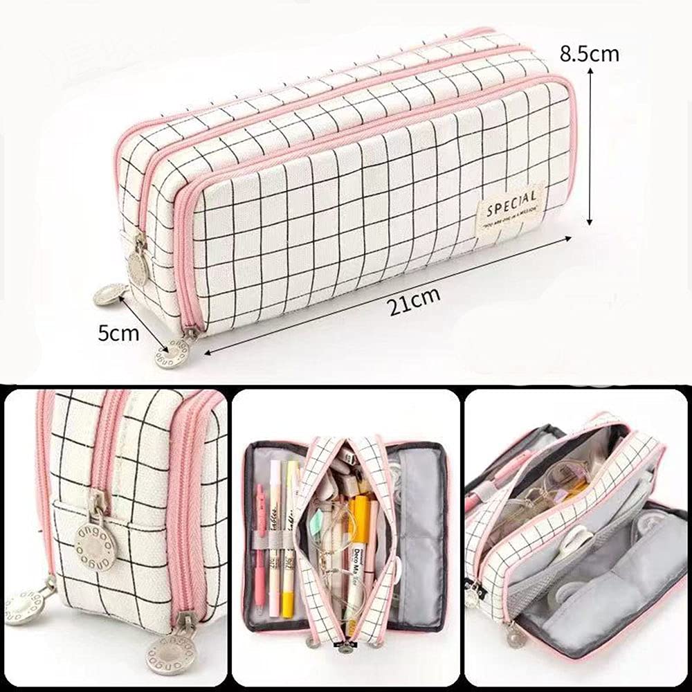 LZ Large Pen Case Large Capacity Pen Case Large Capacity Stationery Box Marker Pen Case Fashion Storage Bag Student School Office (Turquoise lattice)