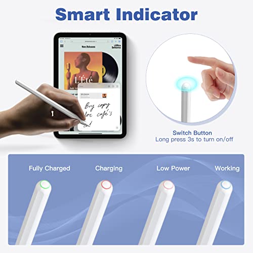 TiMOVO Stylus Pen for iPad, Apple Pencil 2nd Generation with Magnetic Wireless Charging Palm Rejection for iPad Pro 12.9/11", iPad Air 5/4/3th, iPad Mini 6/5th Gen, White