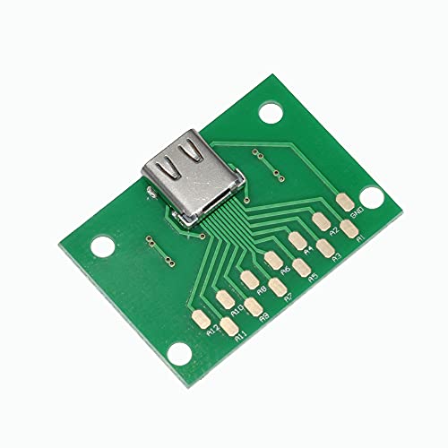 WLGQ USB3.1 Type-C Test Female Header, Test Board USB-C PCB Board Adapter, with Fixing Holes, Soldering Point Distance 4mm,A Pack of 5pcs