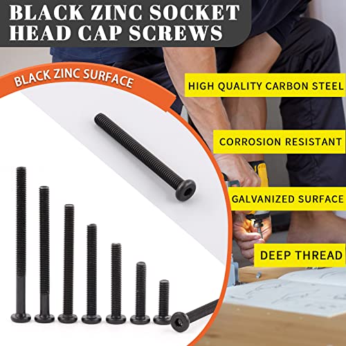 Tanstic 192Pcs Black Crib Hardware Screws Kit, Zinc Plated M6 x 20/30/40/50/60/70/80mm Hex Socket Head Screws Bolt and Barrel Nuts, 4 Prong T-Nuts, Flange Nuts, Threaded Insert Nuts with Allen Wrench