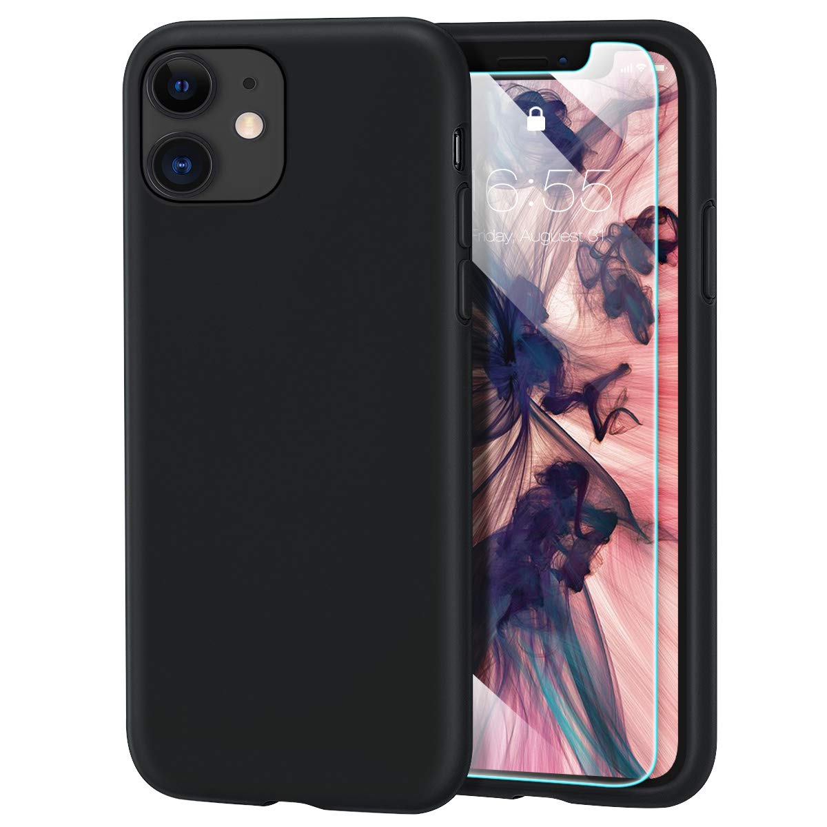 MILPROX Case Compatible for iPhone 11 with Screen Protector, Liquid Silicone Gel Rubber Shockproof Slim Shell with Soft Microfiber Cloth Lining Cushion Cover (2019 6.1")- Stone