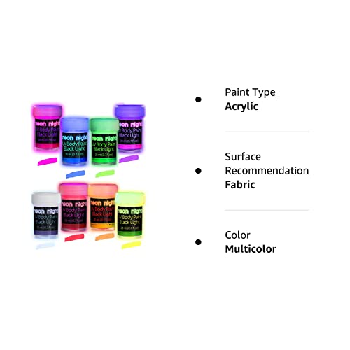 Neon Nights UV Body Paint Set | Blacklight Glow Makeup Kit | Fluorescent Face Paints for Music Festivals, Photo Shoots, Nights Out - Easy to Use and Remove, Premium Quality, Vibrant Colors | 8 Colors