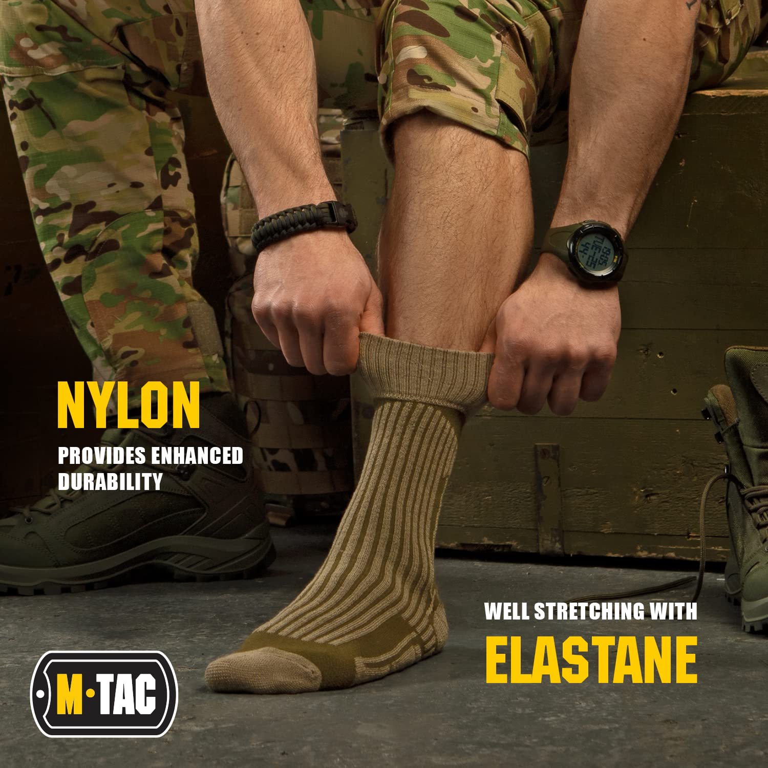 M-Tac Knee High Tactical Socks 2 Pack - Military Lightweight Coolmax Moisture Wicking Army Combat Socks (OCP, L)