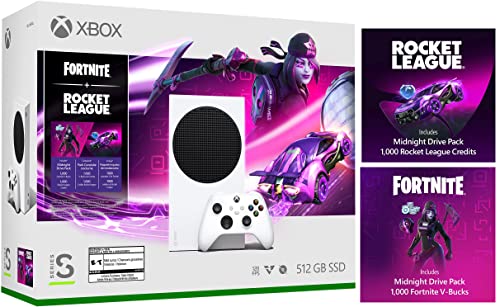 Microsoft Xbox Series S 512GB Game All-Digital Console, Fortnite & Rocket League Bundle, One Xbox Wireless Controller, Midnight Drive Pack, 1,000. V-Bucks, and 1,000 Rocket League Credits. White^
