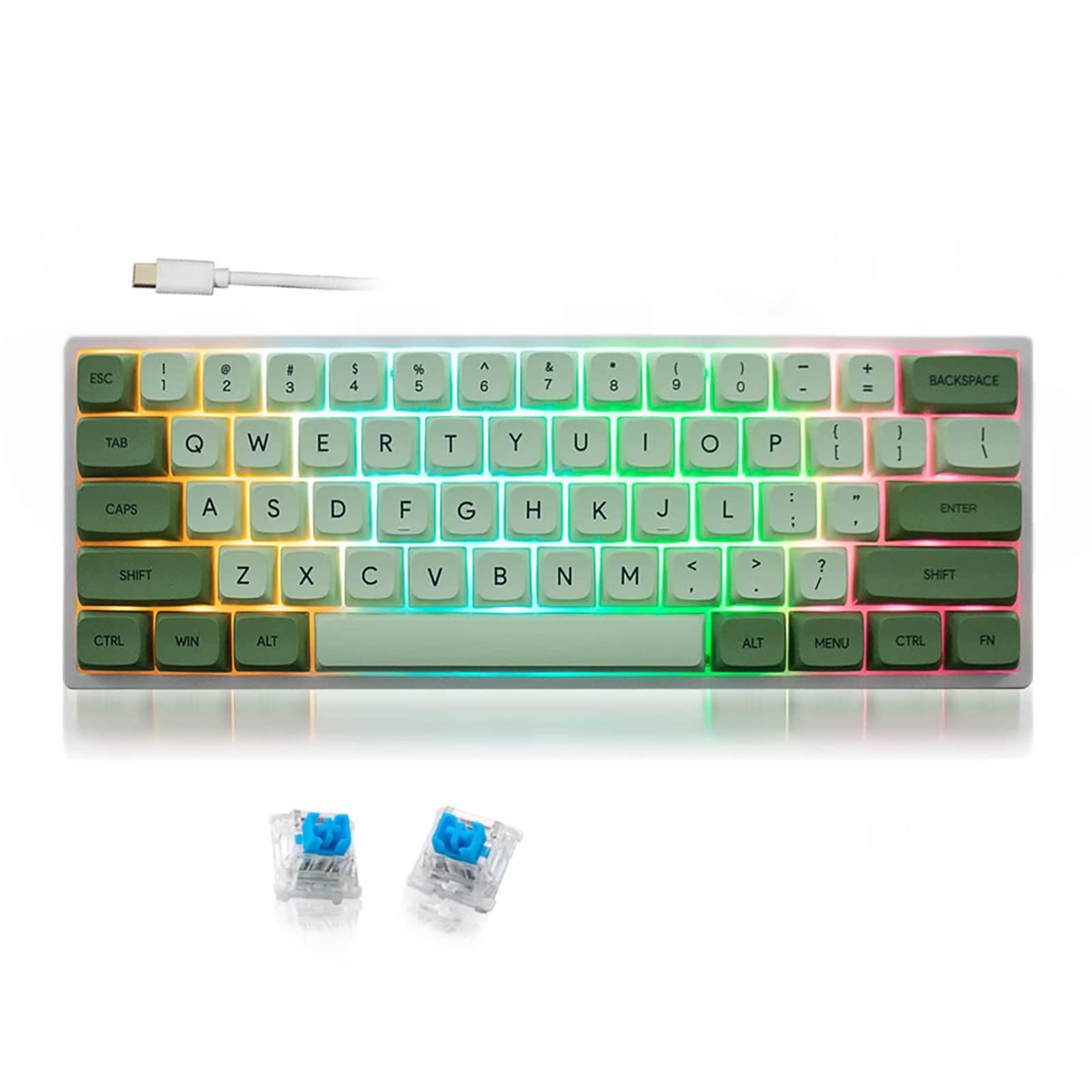 SUEHIODHY Wired 60% Keyboard Hot Swappable Mechanical Gaming Keyboard Mini 60 Percent Matcha Keyboard with PBT XDA Keycaps for Win/Mac PC Laptop(Custom Cute Keyboard/61 Keys Blue Switch)