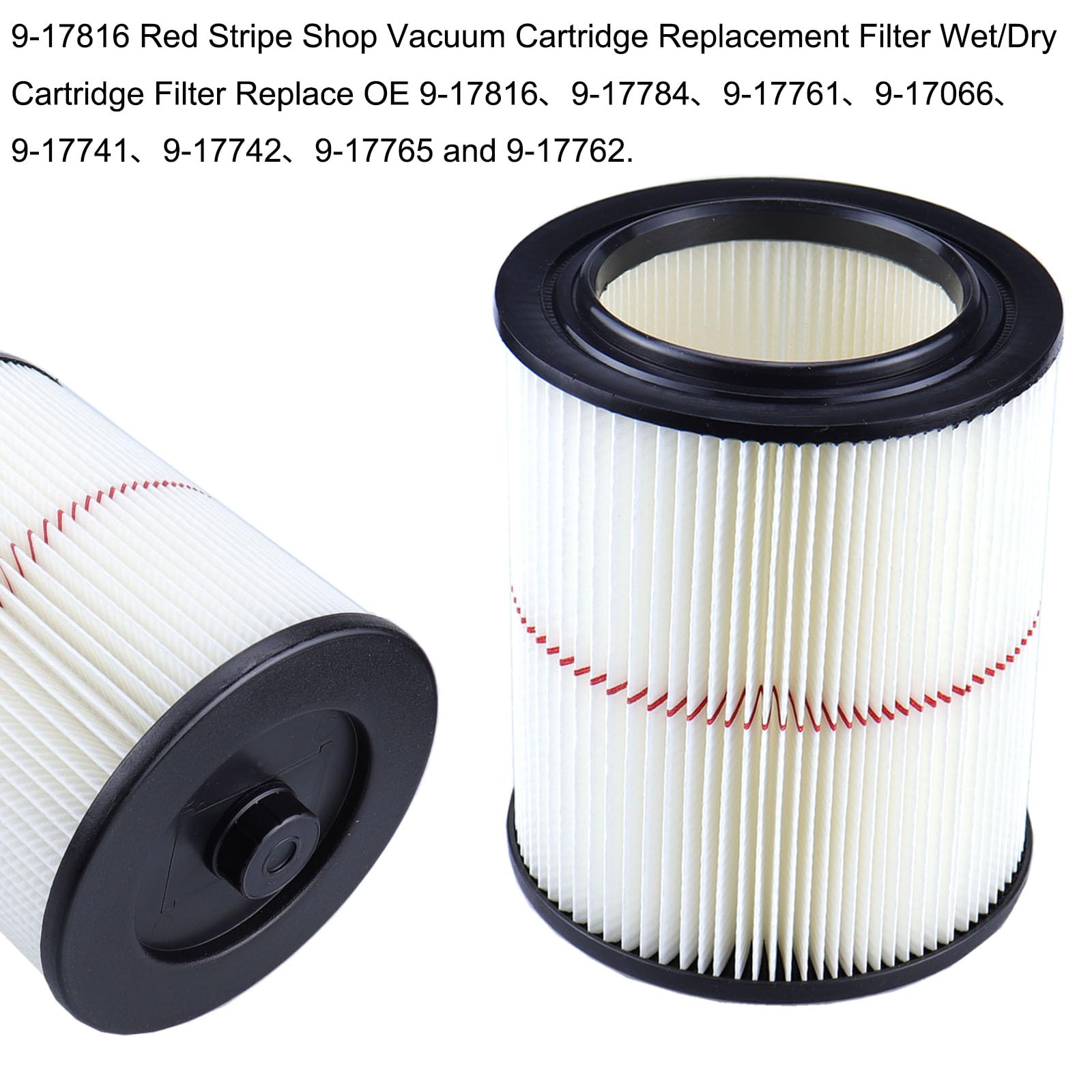 MOCW 2 Pack Red-Stripe Cartridge Filters 17816 9-17816 Compatible with Craftsman Shop Vac Wet/Dry Vacuum Cleaner 5 6 8 12 16 and Large Gallon