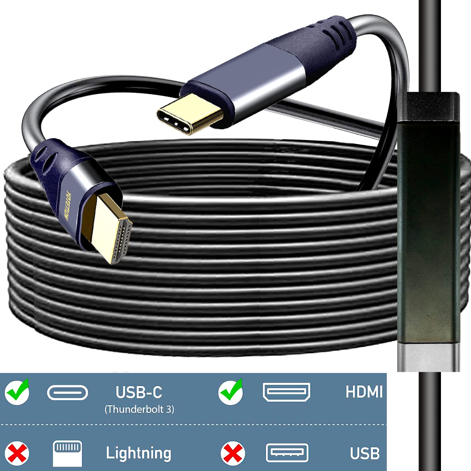 USB C to HDMI Cable 25FT with IC, 4K@60HZ Type-C to HDMI for MacBook Pro/Air, iMac, Galaxy S20 S10 S9 S8, Surface, Dell, HP, MacBook Pro, MacBook Air, iPad Pro, Pixelbook, XPS, Galaxy, and More