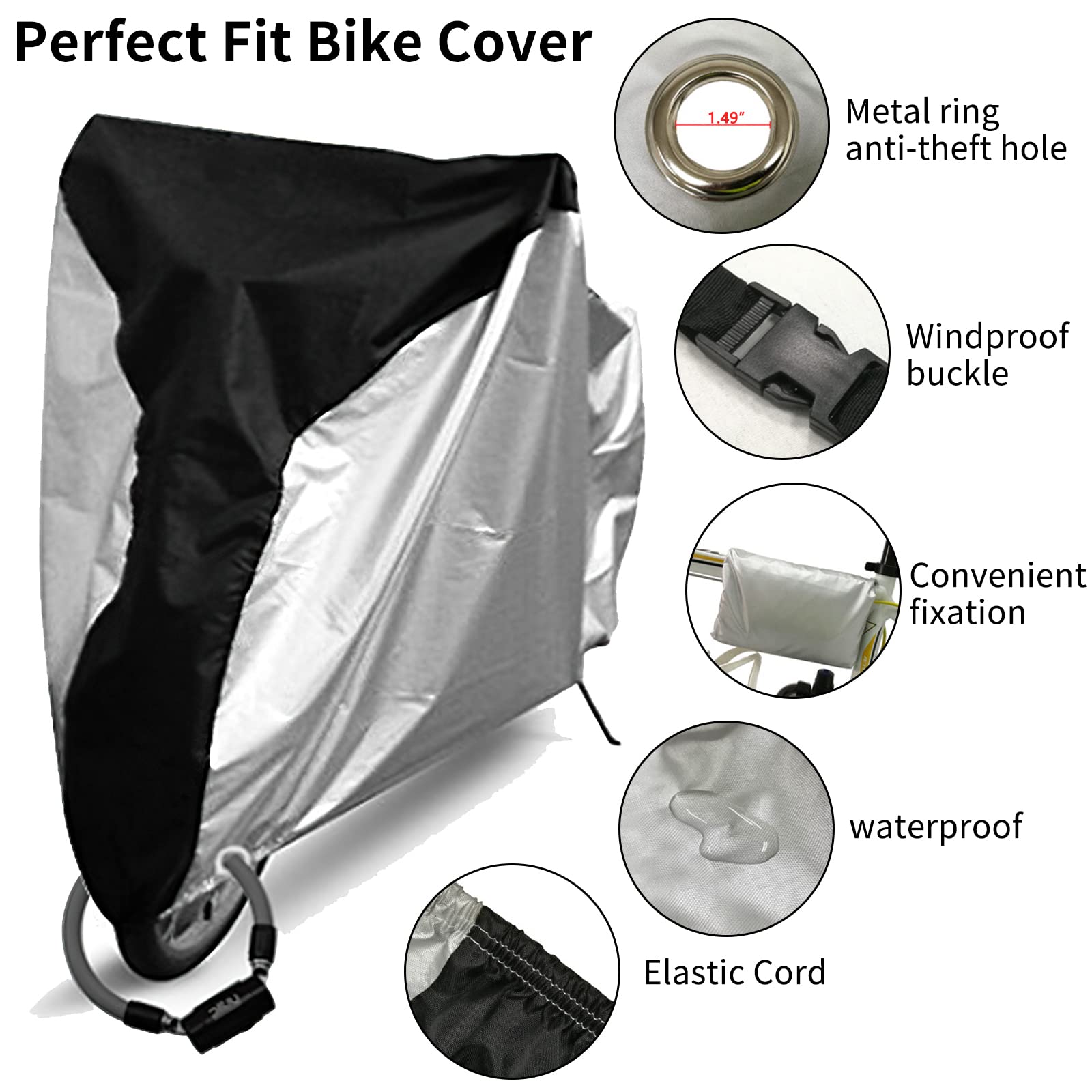 ResArea Waterproof Bike Cover with Lock Hole Outdoor Bicycle Cover Rainproof windproof Sun UV Protection Polyester Fabric Cycle Cover