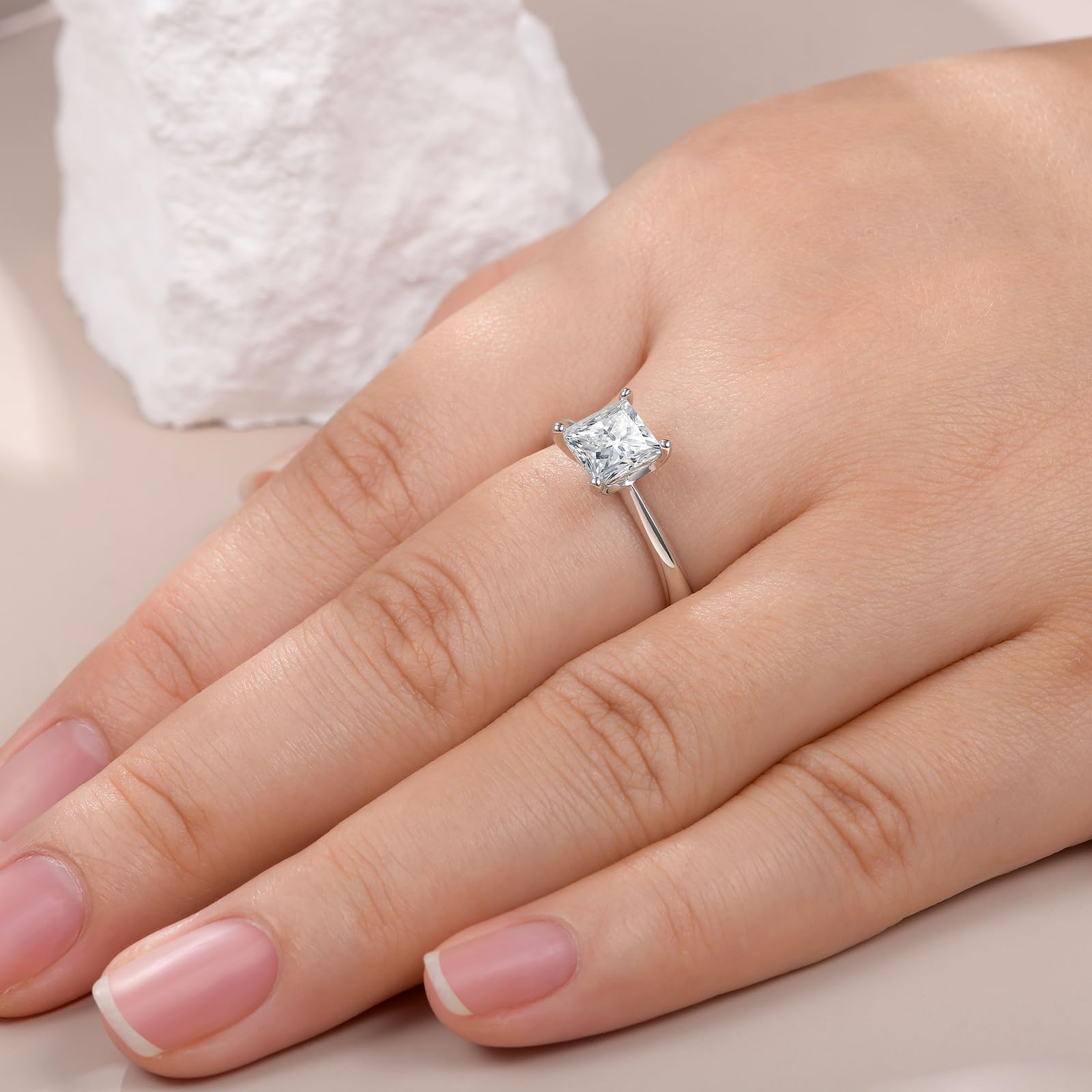 Newshe Wedding Bands for Women Engagement Anniversary Eternity Ring White Cz 925 Sterling Silver Size 5-10 (Cushion halo, 6)