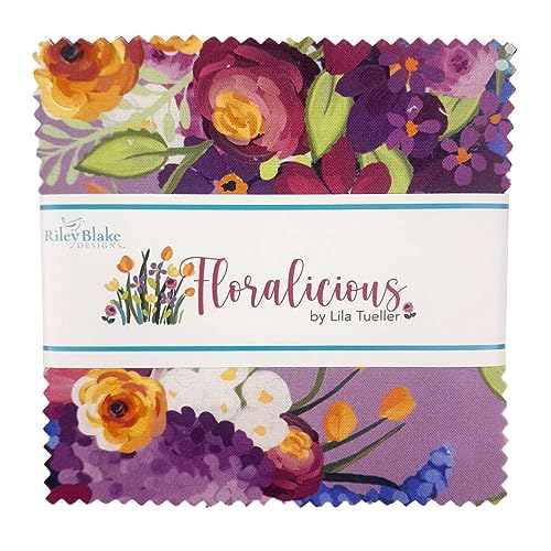 Lila Tueller Designs Floralicious 5" Stacker 42 5-inch Squares Charm Pack Riley Blake 5-13480-42