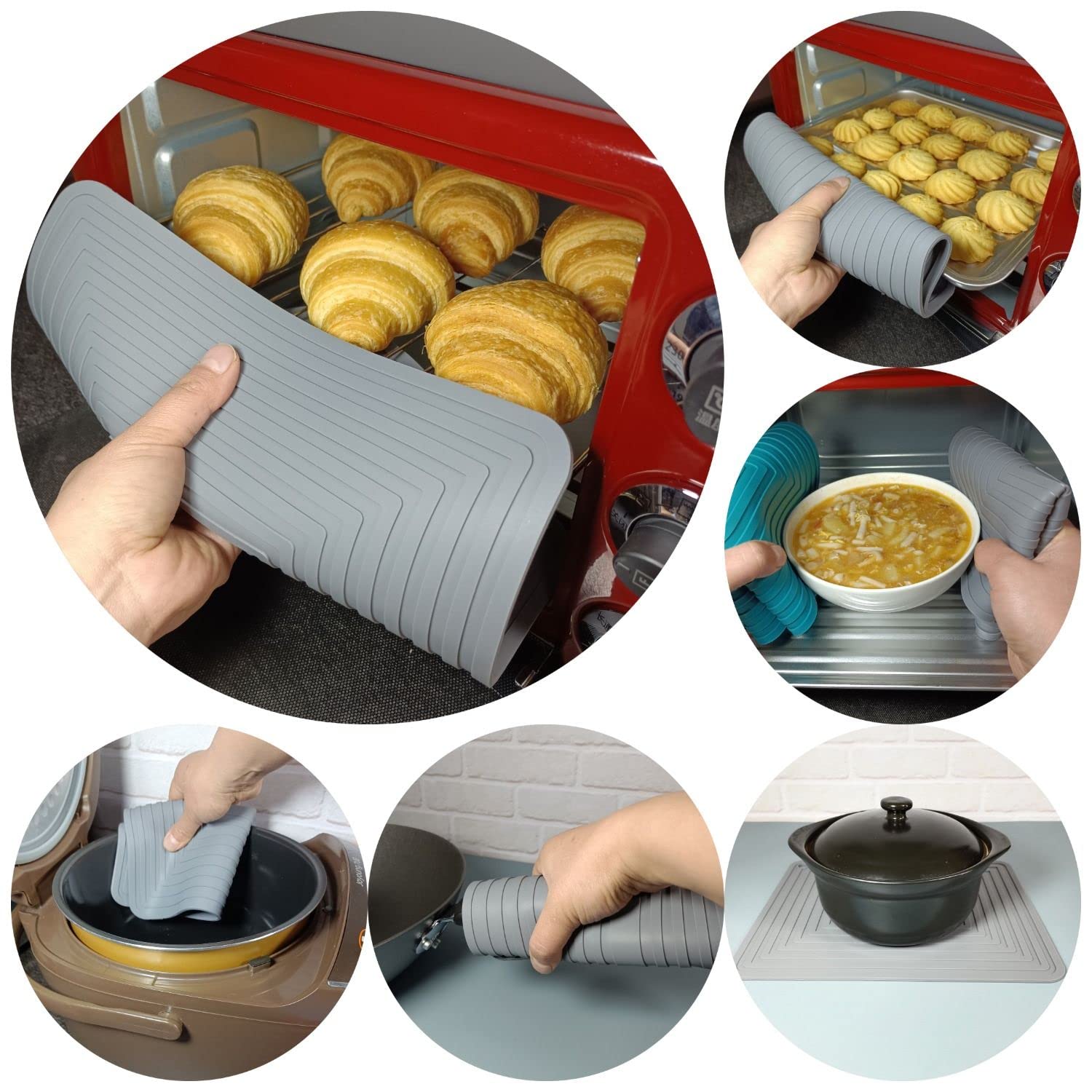 SUNMVEHOT Silicone Trivets Kitchen Gadgets Set, Silicone Trivets for Hot Dishes, Trivets for Hot Pots and Pans, Grey Silicone Hot Pads for Kitchen, Multi-Purpose Hot Pads Heat Resistant 2 Pack