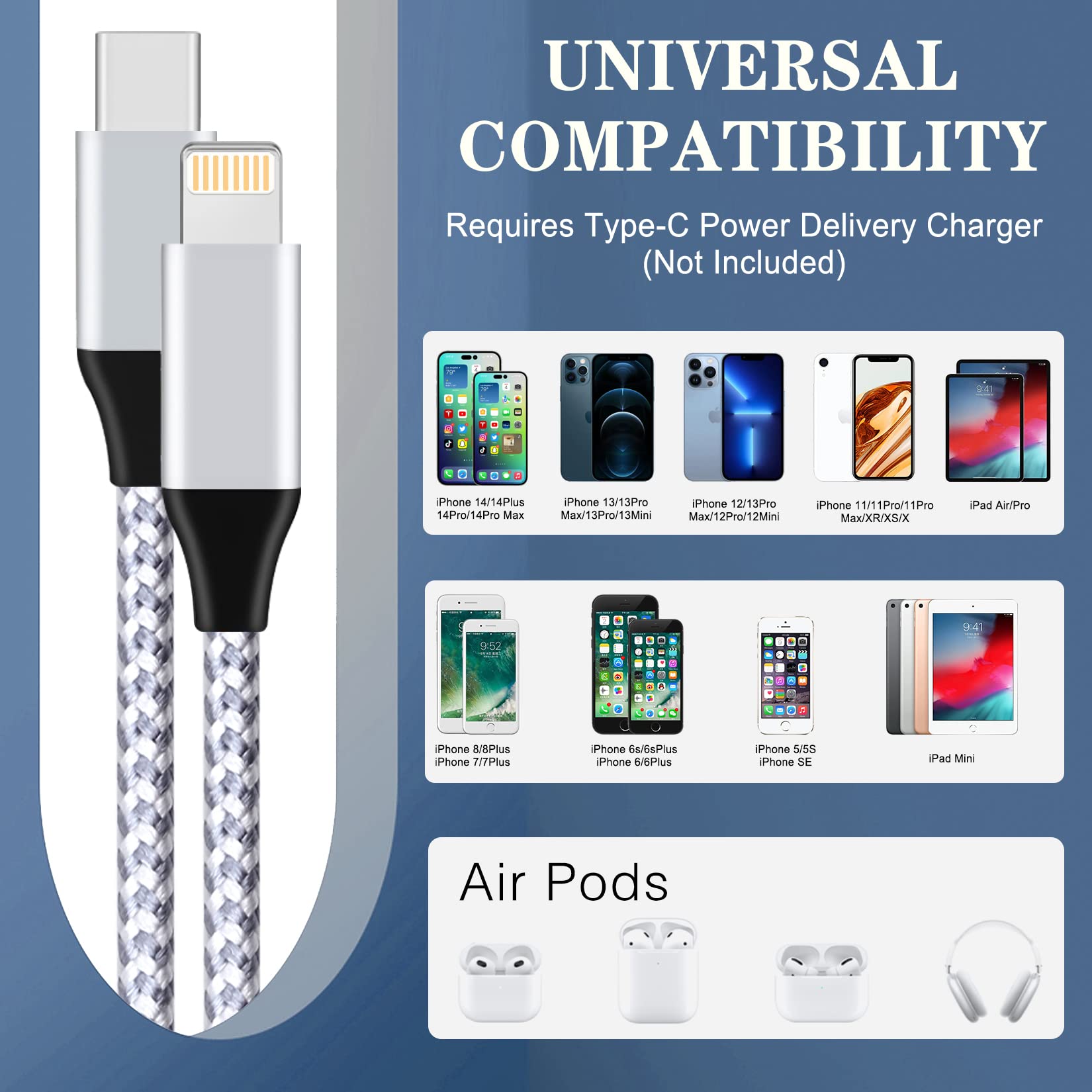 USB C to Lightning Cable,iPhone Charger Fast Charging Cord [Apple MFi Certified] 3Pack 10FT Fast iPhone Charger Cable,Nylon Braided USBC to Lightning Cable for iPhone 14 Pro/13/12 MiNi/11/XR,AirPods