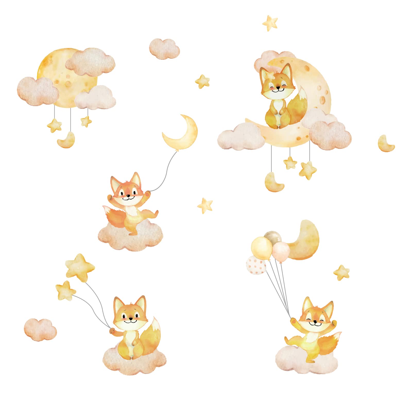 SUPERDANT Fox Moon Wall Stickers Cute Animal Wall Decals Fox Catching Vinyl DIY Art Decor for Baby Nursery Children Bedroom Living Room Wall Decor
