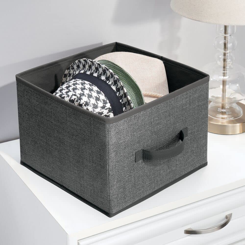 mDesign Fabric Bin for Cube Organizer - Foldable Cloth Storage Cube - Collapsible Closet Storage Organizer - Folding Storage Bin for Clothes and More - Lido Collection - 2 Pack - Charcoal Gray/Black
