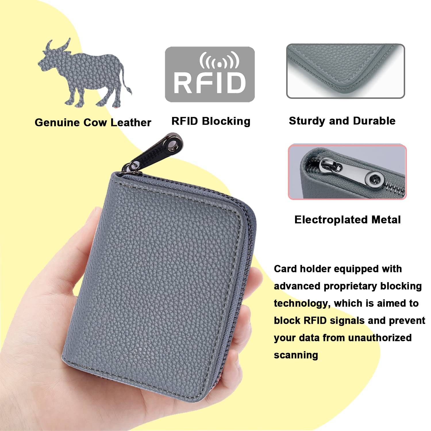 Oirtmiu RFID Blocking Credit Card Holder: Genuine Leather Zipper Card Case for Women Accordion Card Holder Wallet - RFID Blocking