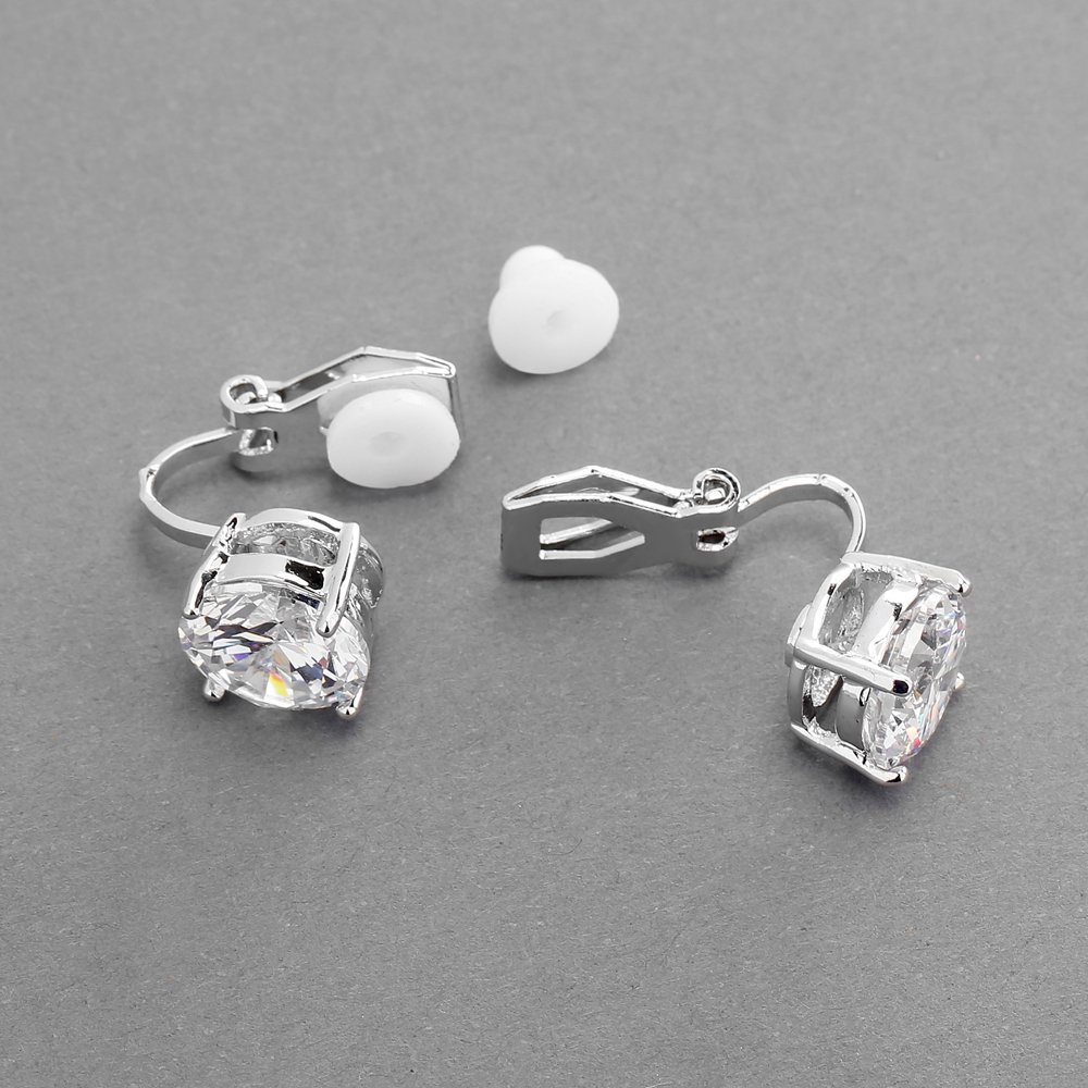 Mariell 3 Carat Cubic Zirconia Crystal Clip-On Stud Earrings for Non-Pierced Ears, Jewelry Gift for Women