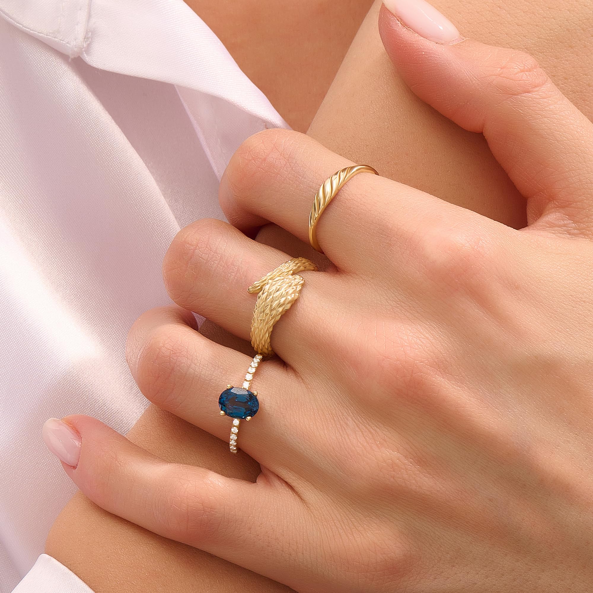Norm Jewels 14k Gold Pinky Ring Twisted Stackable Rings for Women Tiny Croissant Ring Yellow Gold Ring (Yellow Gold, 8)
