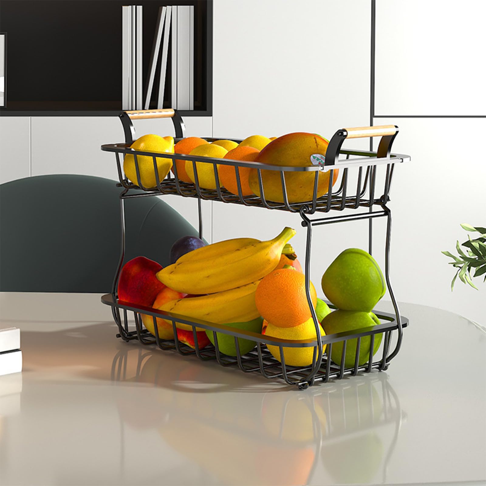 MECUHQP 2 Tier Fruit Vegetables Basket Bowl, Kitchen Counter Metal Wire Storage Basket Fruits Stand Holder Organizer for Bread Snack Veggies Produce