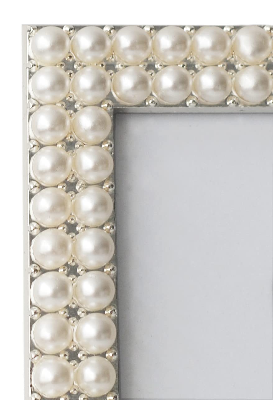 Licotom Metal Picture Frame Silver Plated with Pearls 5x7 Inch, Special Occasion Anniversary Wedding Gift Photo Frame