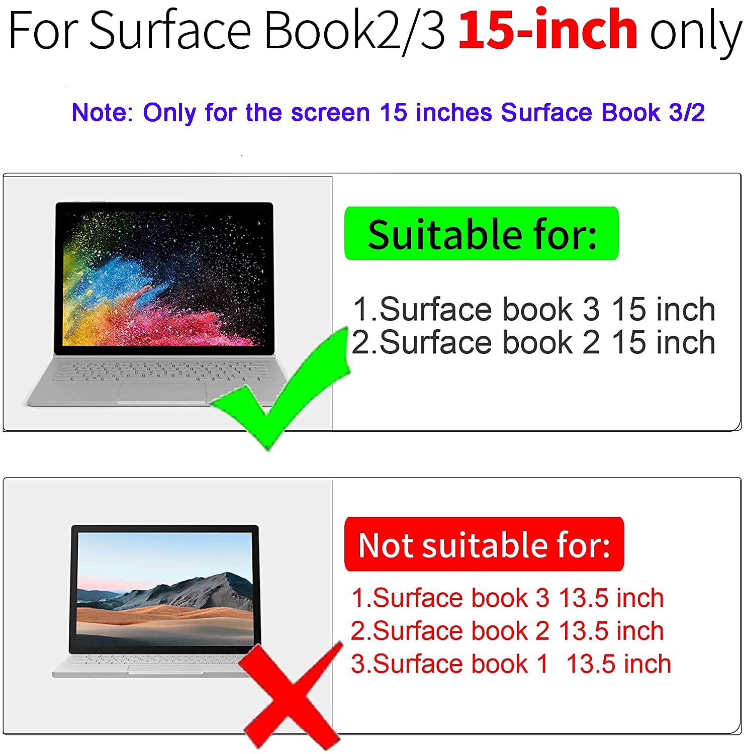 Microsoft Surface Book 3/2 15 inch PU Leather with Stand Case Laptop Sleeve Tablet Folio Case 15" Surface Book 3/2/1 Detachable Cover Black