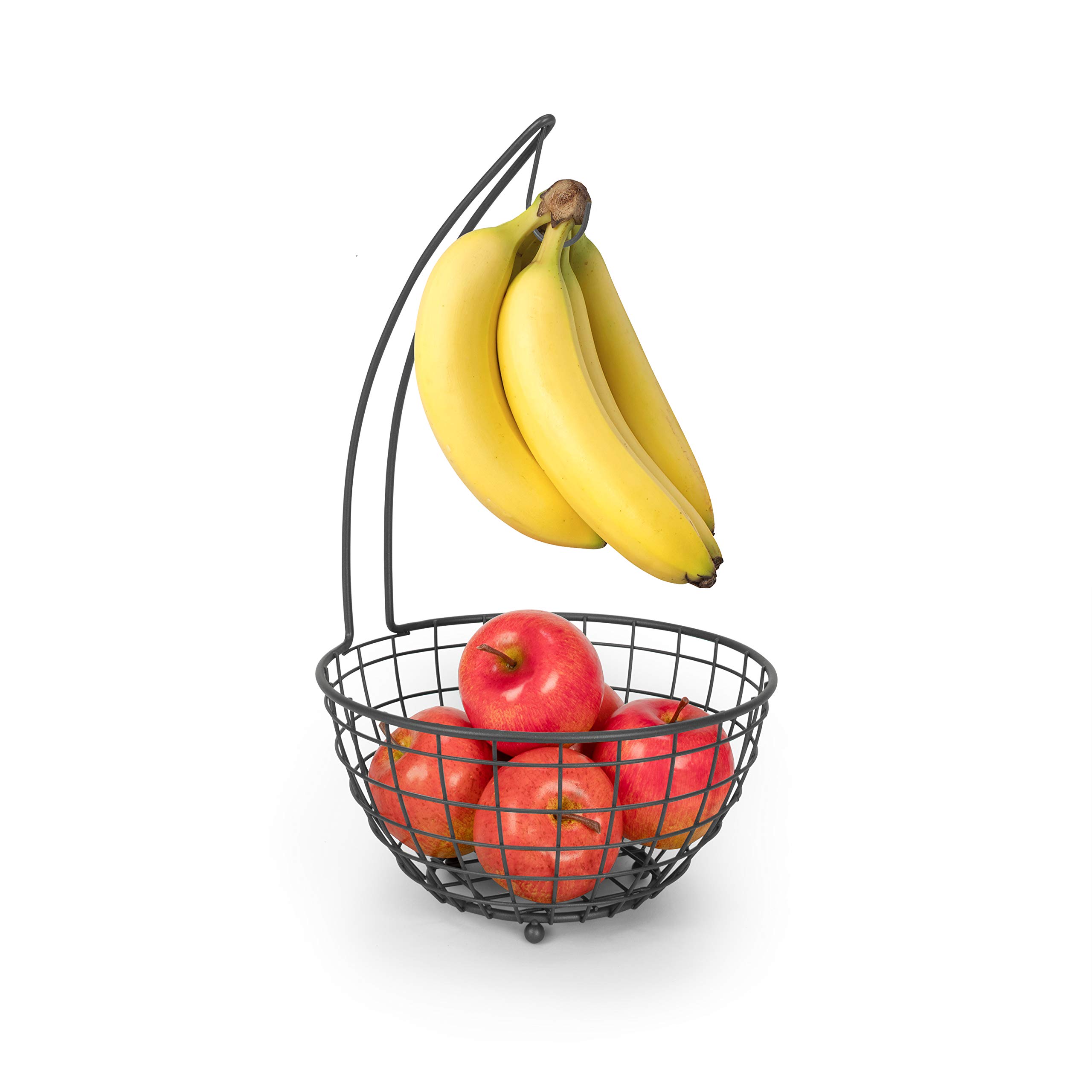Spectrum Diversified Grid Small Tree & Basket Hanger & Fruit Basket, Produce Saver Banana Holder & Open Wire Fruit Bowl for Kitchen Counter & Dining Table, Industrial Gray