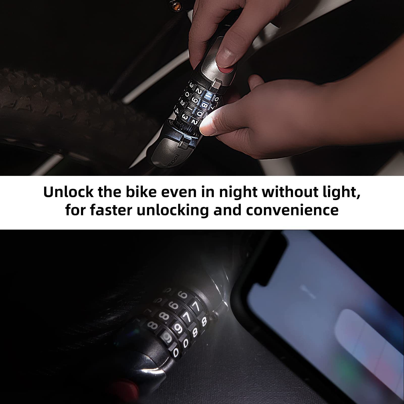 ROCKBROS Bike Lock Cable 6 Feet Self Coiling Etronic Lock 4-Digit Resettable Bike Cable Lock with Mounting Bracket 1/2 inch Diameter Bike Lock Cable Black(4Feet)