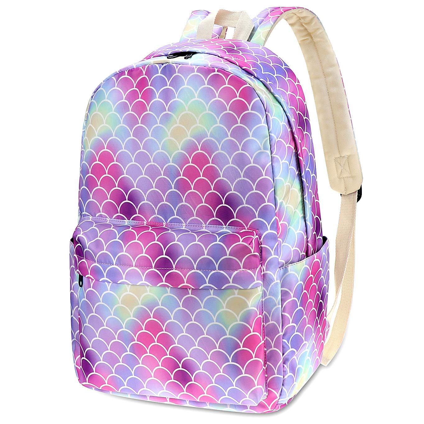 MCWTH Mermaid Rainbow School Backpack for Girls, School Bags Bookbags for Teen Kids (Pink)