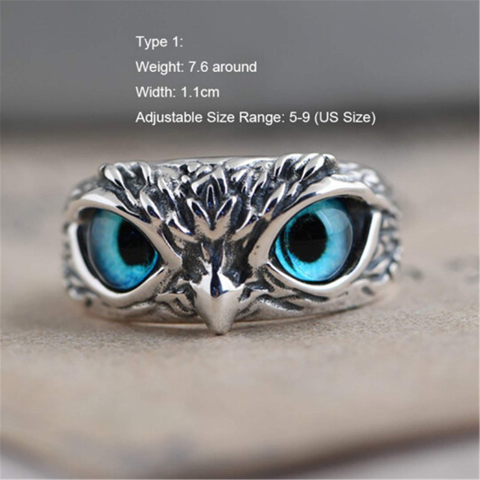 okdeals Owl Eye Lovers Vintage Ring Mother's Day Jewelry Retro Animal Style Open Adjustable(green)