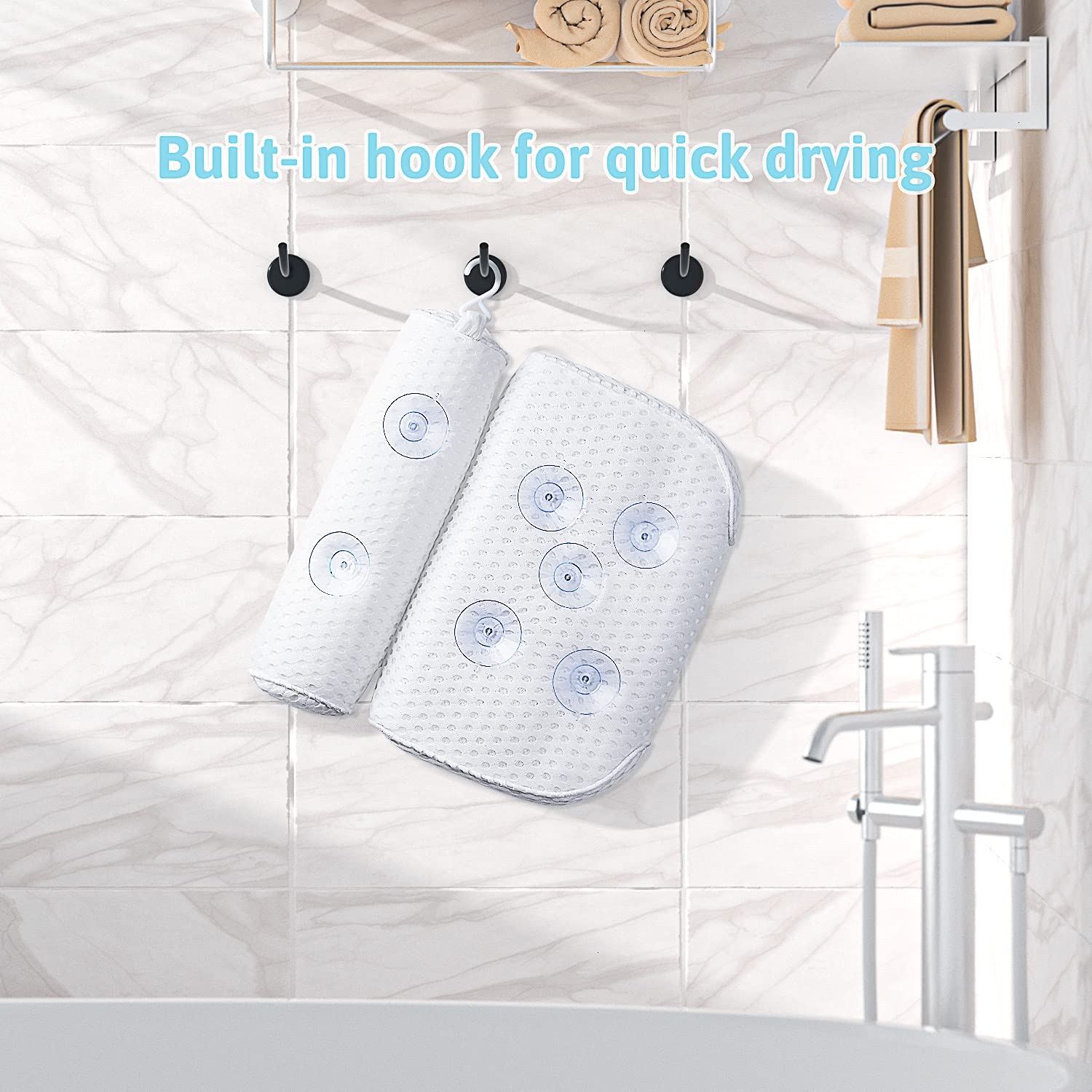 Mosuch Bath Pillow for Head Neck and Shoulder Support, 4D Air Mesh Luxury Spa Bathtub Pillow with 7 Non-Slip Suction Cups Large and Soft Bath Pillows Fits All Bathtub, Hot Tub, Jacuzzi and Home Spa