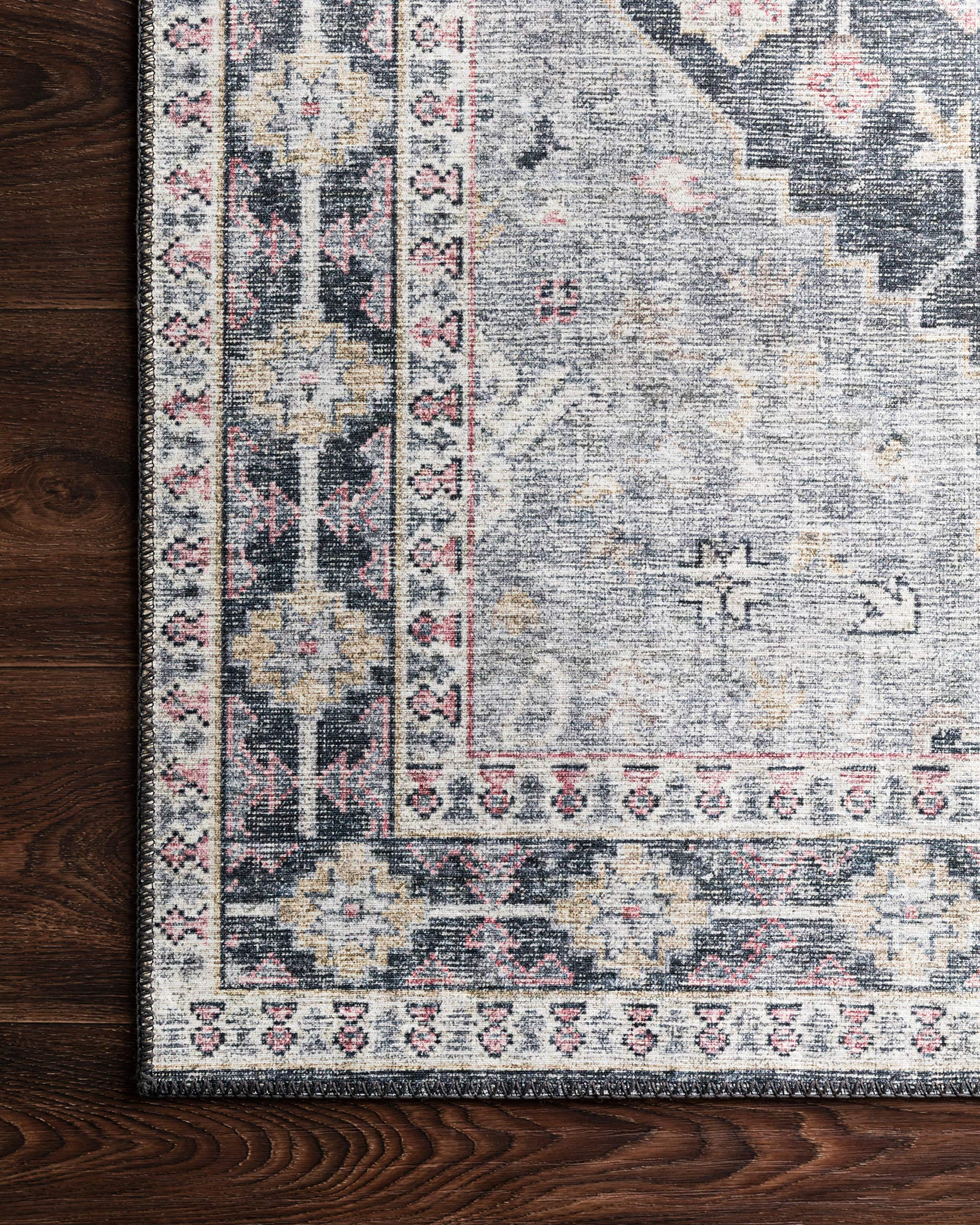 Loloi II Skye Collection SKY-02 Charcoal/Multi 7'-6" x 9'-6", 13" Thick,Area Rug,Soft,Durable,Vintage Inspired,Distressed,Low Pile,Non-Shedding,Easy Clean,Printed,Living Room Rug