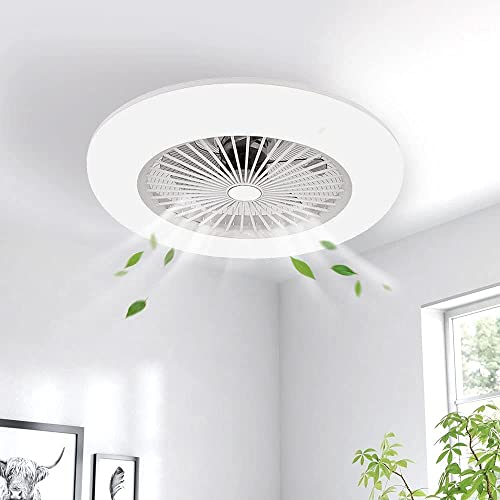 Modern Ceiling Fan with Lights,Adjustable Speed,Remote Control, 22 inch Invisible Acrylic Dimmable Lighting Fan Chandelier for Bedrooms Workout Room in White