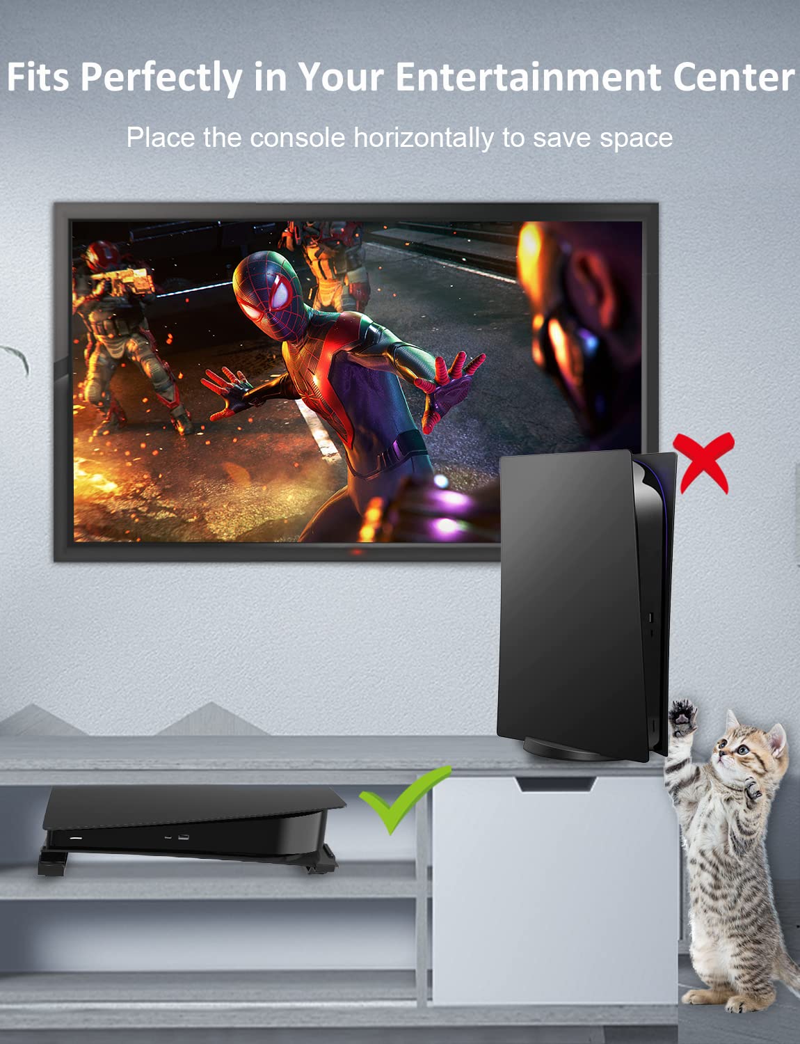 NexiGo PS5 Horizontal Stand with Controller Charger, PS5 Charging Station with LED Indicator, Fast Charging, PS5 Base Stand Compatible with Disc & Digital Editions