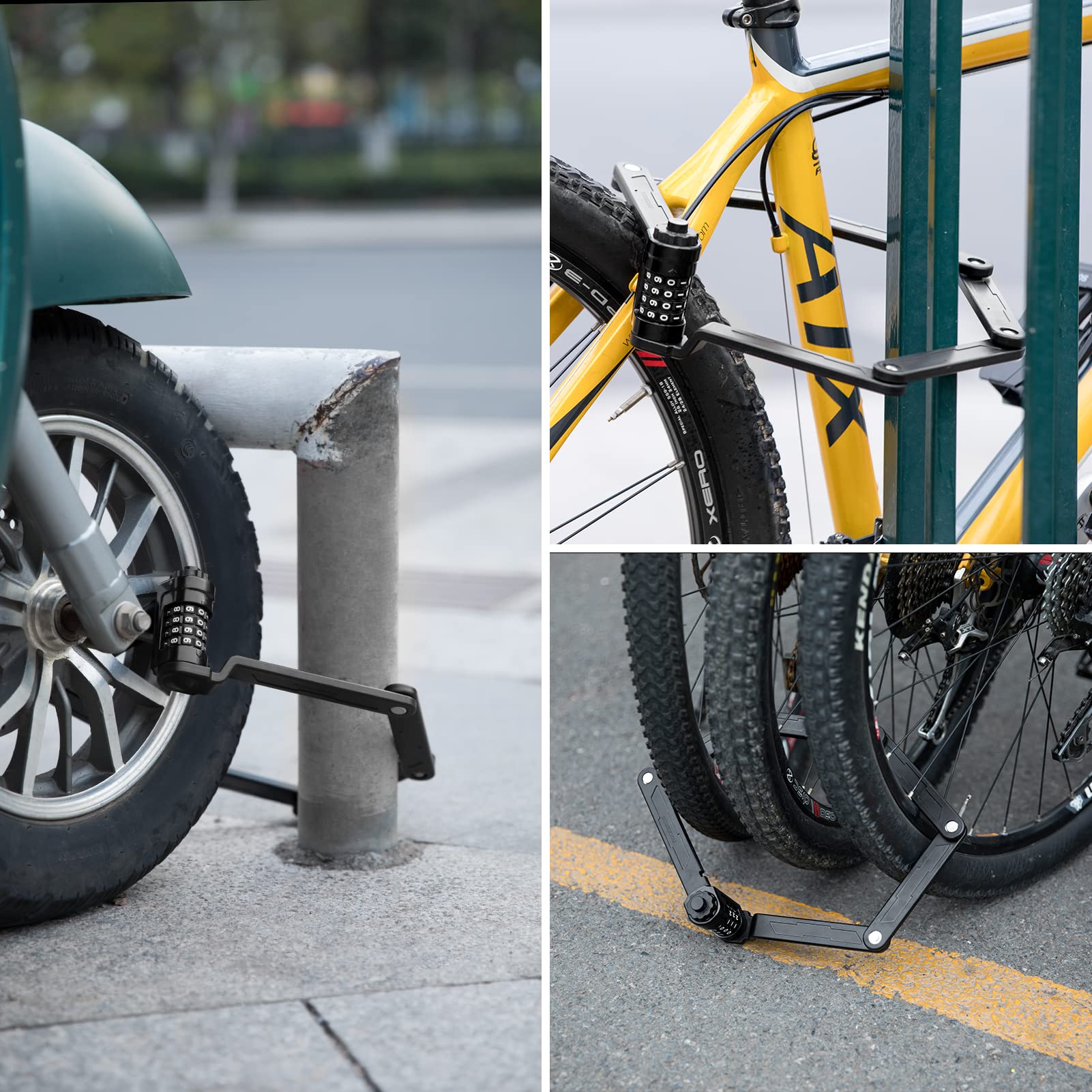 ROCKBROS Folding Bike Lock Combination Bike Lock with Mount Electric Bike Lock Heavy Duty Anti Theft Bicycle Locks with Mounting Bracket 4-Digit Foldable Bike Lock