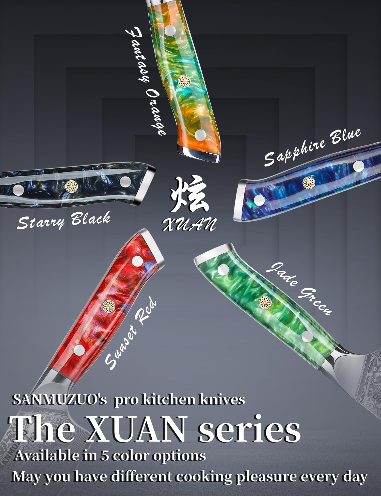SANMUZUO 8” Bread Knife Serrated Kitchen Chef Knife - Damascus Steel & Resin Handle - Xuan Series (Sunset Red)
