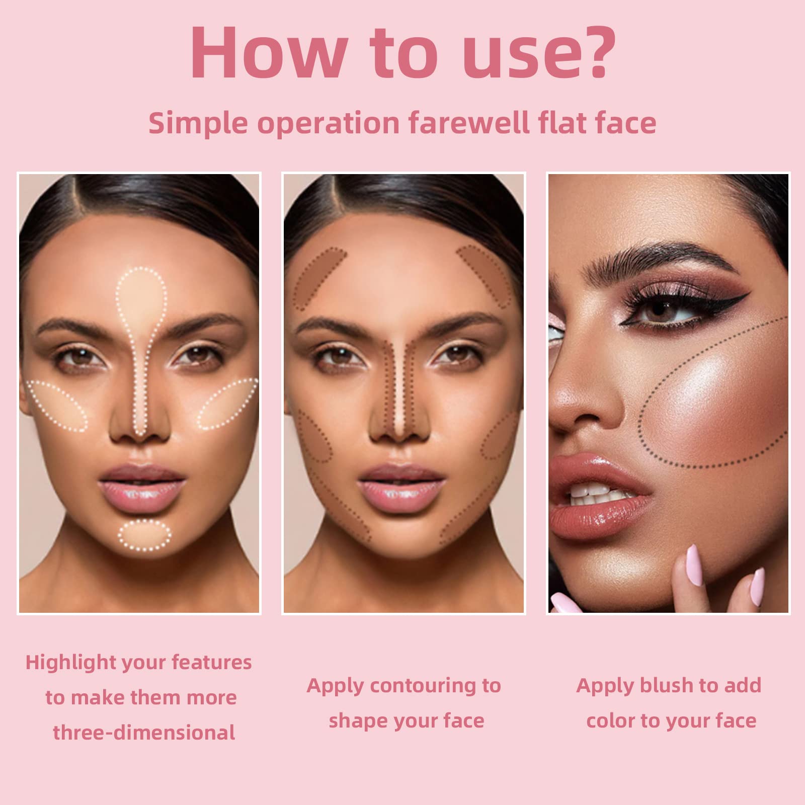 NewBang 6 Colors Blush Highlighter Makeup Palette,Bronzer Powder Matte Shimmer Metallic Finish,Face Blusher Contour Highlight Glitter Waterproof & Long Lasting Bling Natural Sparkle for Woman