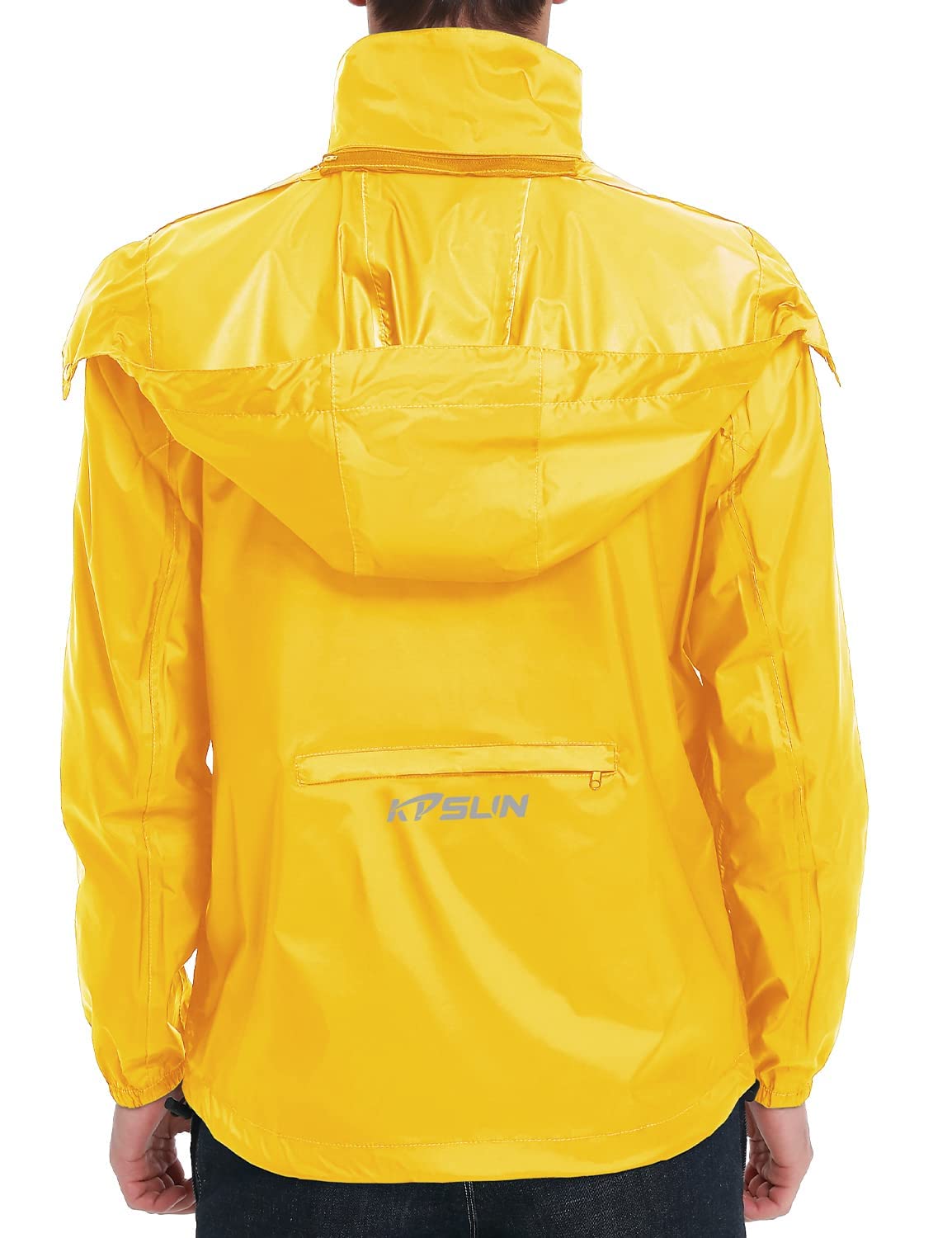 KPSUN Men's Rain Jackets Waterproof Lightweight Windbreaker Packable Cycling Running Raincoats with Removable Hood (Black L)