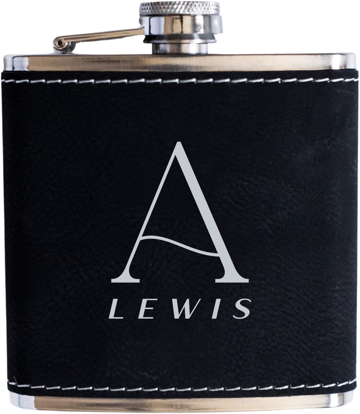 Personalized Flask For Wedding Gift. Customized Flask Gift Set. Engraved Leatherette Flask With Optional Gift Box For Groomsmen Gifts. Engraved Flask (Black & Silver)