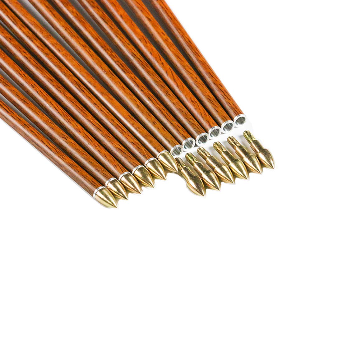 Linkboy Archery Carbon Arrows Hunting Target Arrows Wood Skin with Removable Tip for Compound Recurve Long Bows, Spine 300 400 450 500 600, Pack of 6/12PCS (SP300 32" 12PCS)