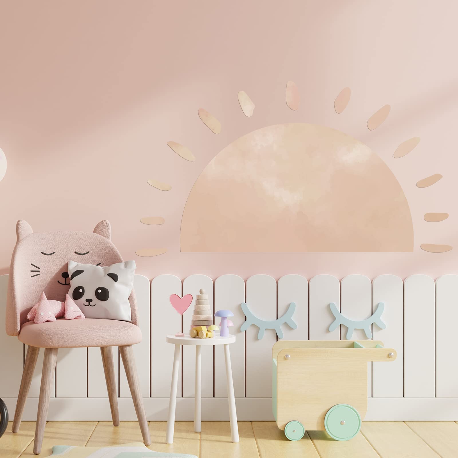 Super Large Half Sun Wall Decal Sun Wall Decor Sunshine Peel and Stick Wall Decals Boho Removable Wall Sticker Half Sun Wall Stickers Murals Sun Wall Art Decor for Kids Nursery Bedroom Playroom