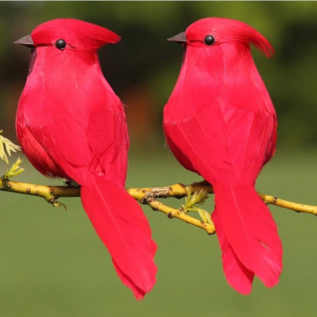 LOVIVER Lifelike Artificial Feathered Foam Birds, DIY Parrot Crafts Ornament, Clip On Design for Home Garden Decoration - Red