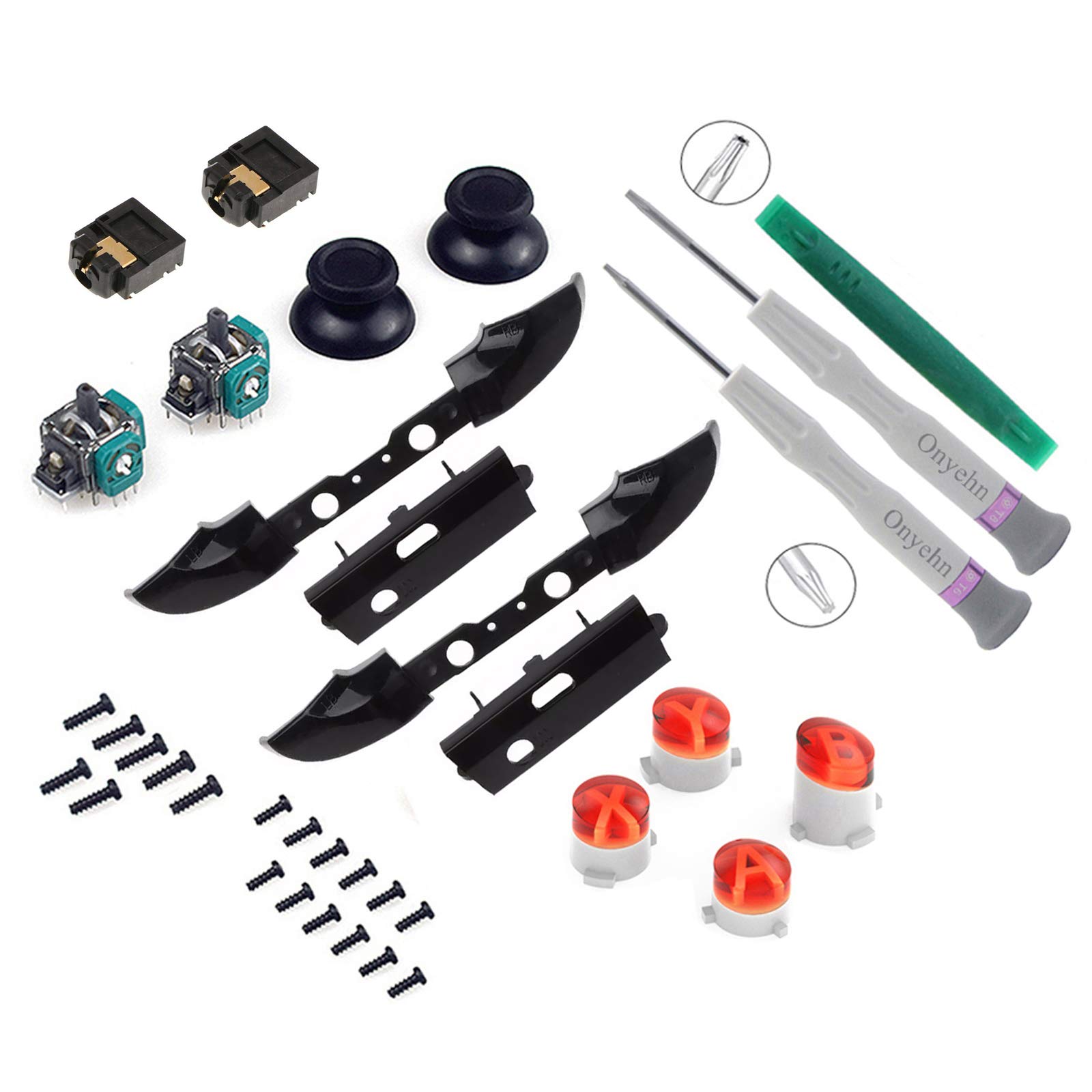 Onyehn 2-pack Replacement Thumbsticks Joysticks LB RB Bumpers Triggers Buttons,Headphone Jack Plug Port 3.5mm,with ABXY Buttons Mod Repair Tool Kit Compatible for Xbox One Slim Controller Model 1708